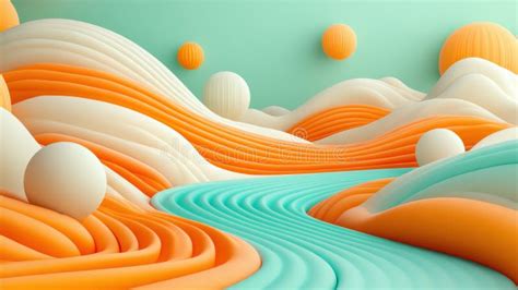 Surreal Landscape With Vibrant Waves And Spheres In Pastel Colors Ai Stock Image Image Of