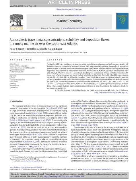 Pdf Atmospheric Trace Metal Concentrations Solubility And Deposition