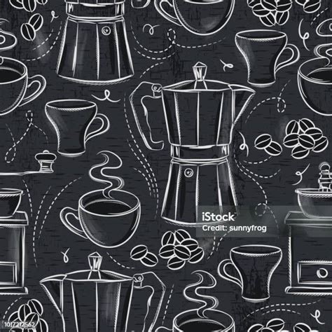 그런 지 블랙 커피의 완벽 한 패턴을 설정합니다 직물에 인쇄와 종이 또는 스크랩 예약에 이상적입니다 검은색에 대한 스톡 벡터 아트 및 기타 이미지 Istock