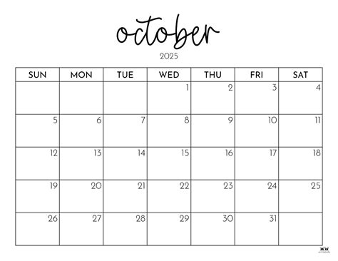 October 2025 Calendars 107 Free Printables Printabulls