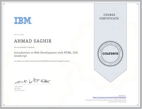 Ahmad Saghir On Linkedin Webdevelopment Html Css Javascript Coursera Ibm Certificate Badge