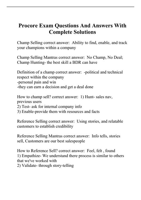 Procore Exam Questions And Answers With Complete Solutions Procore Stuvia US