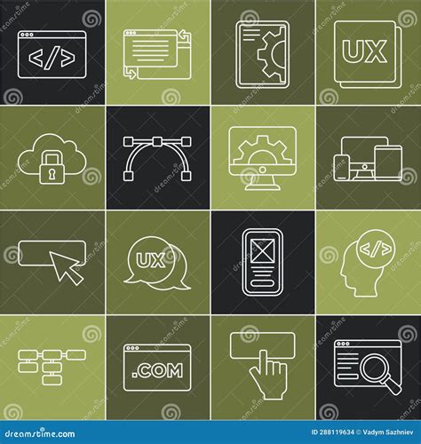 Set Line UI Or UX Design Front End Development Monitor Mobile Tablet Web Bezier Curve