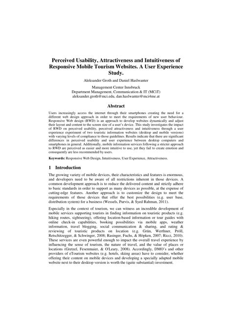 Pdf Perceived Usability Attractiveness And Intuitiveness Of Responsive Mobile Tourism