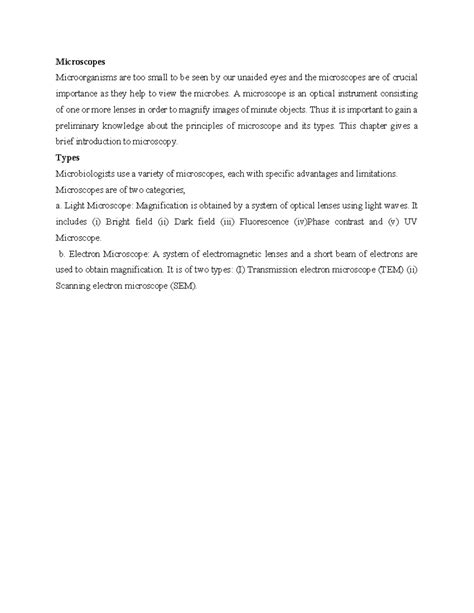 Okoro G O Lecture Notes On Miscroscopy Microscopes Microorganisms Are Too Small To Be Seen By