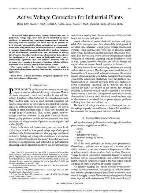 Ieee Active Voltage Correction For Industrial Plants Vectek Pdf Power Inverter Rectifier