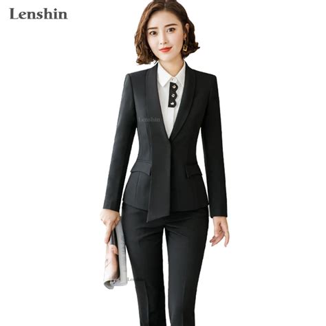 Lenshin формальный Асимметричный серый брючный костюм для женщин офисная одежда элегантный