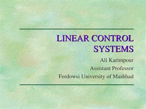 PPT LINEAR CONTROL SYSTEMS PowerPoint Presentation Free Download ID