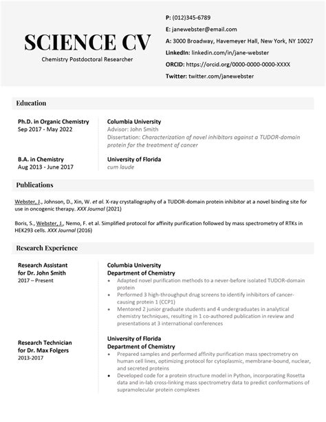 Science Cv Example And Writing Tips Resume Genius