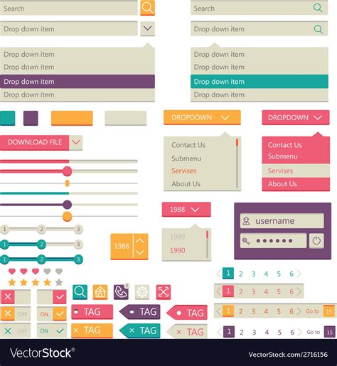 Flat Elements Design Ui Set Royalty Free Vector Image