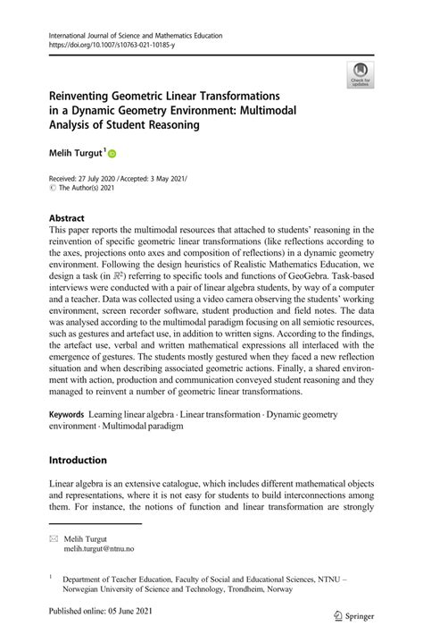 Pdf Reinventing Geometric Linear Transformations In A Dynamic Geometry Environment Multimodal