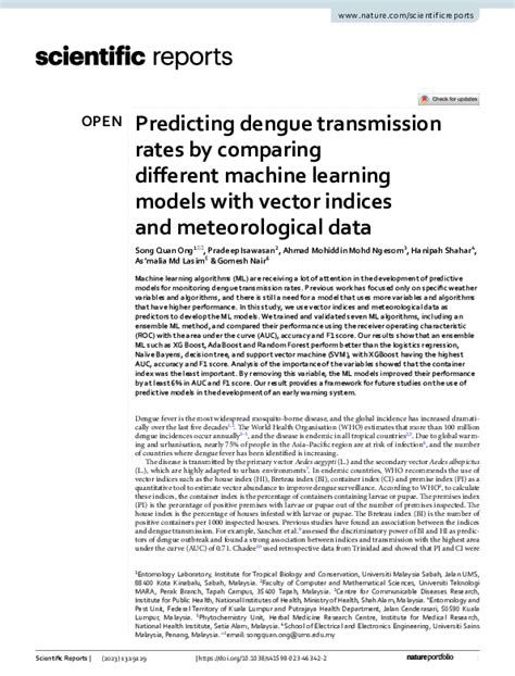 Pdf Predicting Dengue Transmission Rates By Comparing Different Machine Learning Models With
