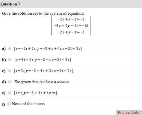 Solved Question Give The Solution Set To The System Of Chegg Com
