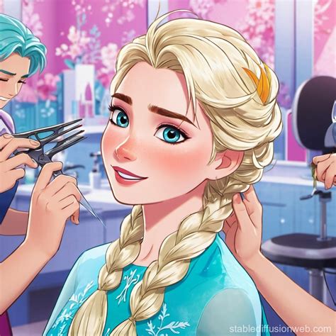 Elsa Frozen Undergoing Haircut Transformation Stable Diffusion Online