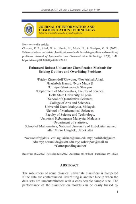 Pdf Enhanced Robust Univariate Classification Methods For Solving