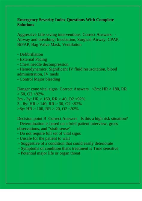 Emergency Severity Index Questions With Complete Solutions Emergency Severity Index Stuvia Uk