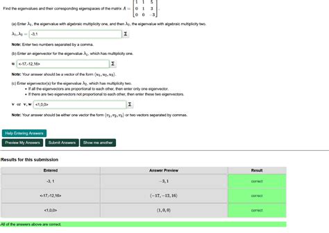 solved find the eigenvalues and their corresponding