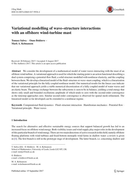 Pdf Variational Modelling Of Wave Structure Interactions With An Offshore Wind Turbine Mast