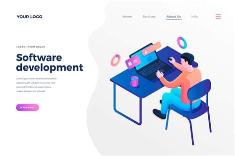 Premium Vector Software Development Isometric Landing Page Template