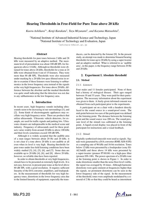 Pdf Hearing Threshold For Pure Tones Above 20 Khz