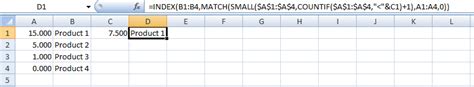 excel getting the next higher value with vlookup or index match