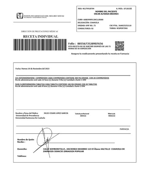 Oscaar Receta Pdf Ciencias Farmacéuticas Servicios Públicos