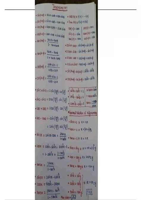 Trigonometry Important Formula Sheet Mathematics Stuvia Us