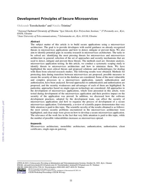 Development Principles Of Secure Microservices 2021 Pdf Transport