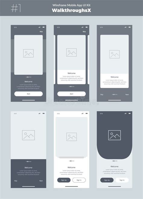 Wireframe Kit For Mobile Phone Mobile App Ui Ux Design New Profile Screens Stock Vector