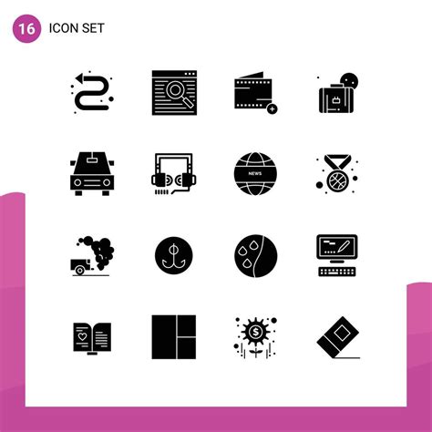 Editable Vector Line Pack Of 16 Simple Solid Glyphs Of Vehicles Beach Add Sun Bag Editable