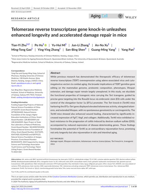 Pdf Telomerase Reverse Transcriptase Gene Knock‐in Unleashes Enhanced