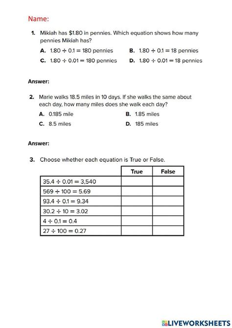 Division Patterns With Decimals And Powers Of 10 Patterns With