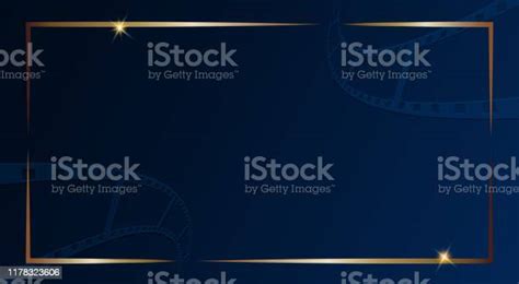 골드 프레임어두운 파란색 배경에 격리 된 필름 스트립 디자인 템플릿 영화제 배너 브로셔 전단지 포스터 티켓 전단지 3d 등각