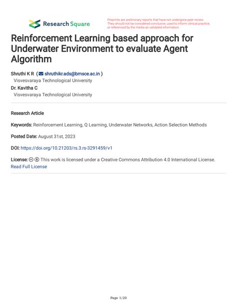 pdf reinforcement learning based approach for underwater environment