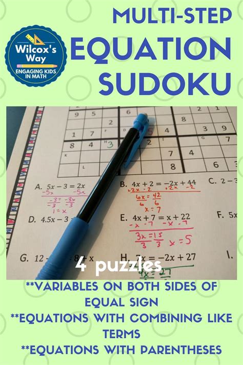 Multi Step Equation Sudoku Game Digital And Paper Solving Equations