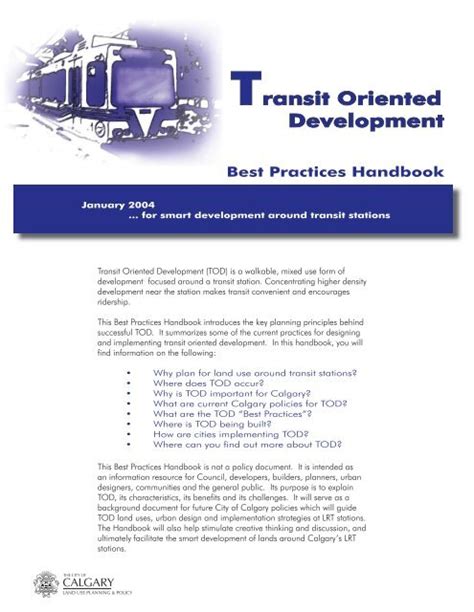 transit oriented development best practices handbook
