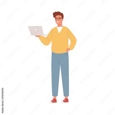 Smiling Programmer Coder Businessman It Worker Specialist Holding