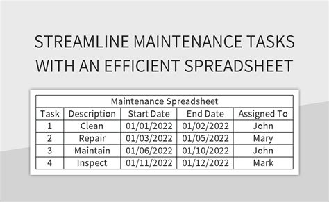Streamline Maintenance Tasks With An Efficient Spreadsheet Excel