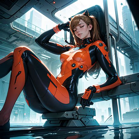 미래 지향적인 양복을 입은 여성이 플랫폼에 앉아 있다 Seaart Ai