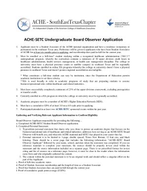 Fillable Online ACHE SETC Undergraduate Board Observer Application Fax Email Print PdfFiller