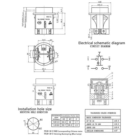 Red Push Button Switch With Light 4 Pins Touch Power Switch 16A 250V Electrical Round Rocker