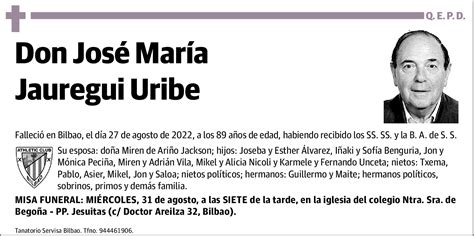 José María Jauregui Uribe Esquela El Correo