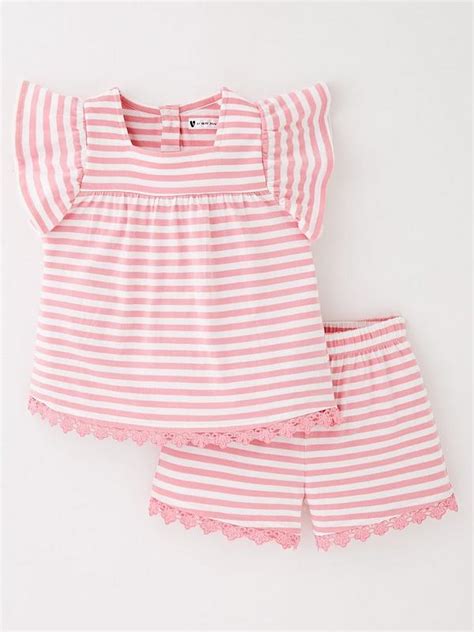 Mini V By Very Girls Stripe Jersey Top And Short Co Ord Set Pink