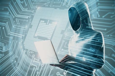 Premium Photo Double Exposure With Side View On Hacker Working On Laptop And Abstract