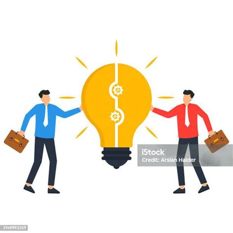 비즈니스 성공을 위한 팀워크 또는 파트너십 문제 해결을 위한 혁신 또는 창의성 아이디어 개념을 브레인스토밍하거나 연결하고 개념에 대한 스톡 벡터 아트 및 기타 이미지