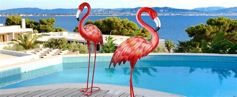 Large Pink Flamingo Garden Statue Outdoor Decor Metal Yard
