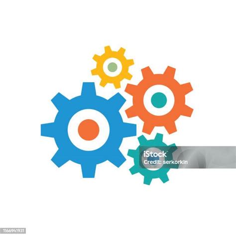 기어 웹 사이트 모바일 응용 프로그램 프리젠 테이션 인포 그래픽 흰색 배경 벡터 그림에 컬러 아이콘 톱니바퀴 프로세스 개념 기호입니다 Seo 검색 엔진 최적화 기어 기계