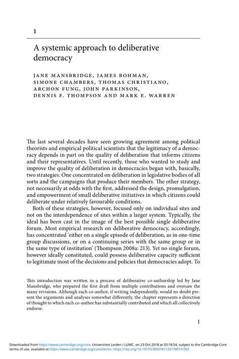 Pdf A Systemic Approach To Deliberative Democracy