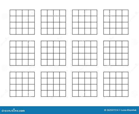 Blank 4x4 Grid Templates Set For Puzzles Games Stock Illustration