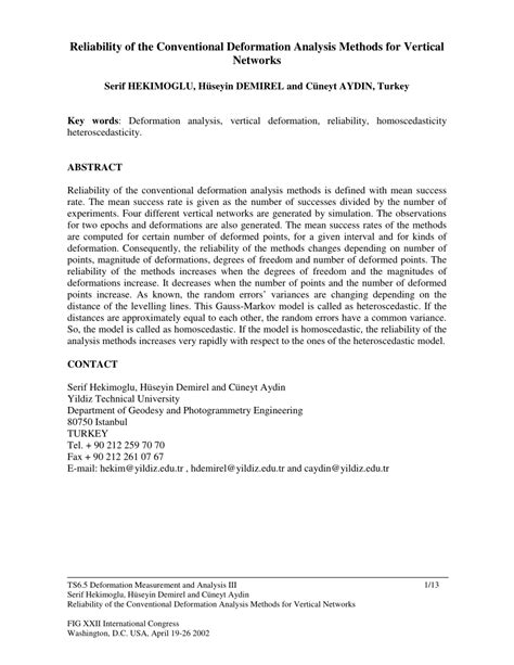 Pdf Reliability Of The Conventional Deformation Analysis Methods For Vertical Networks